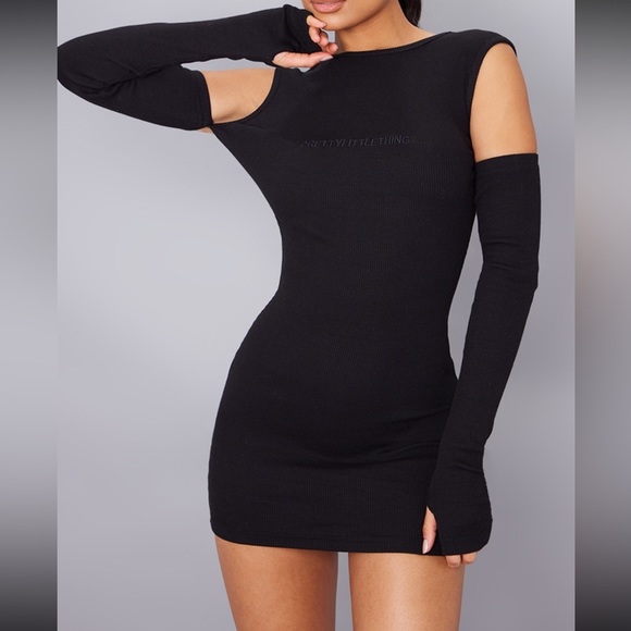 PrettyLittleThing | Dresses | Nwt Plt Black Mini Rib Binding Detail ...